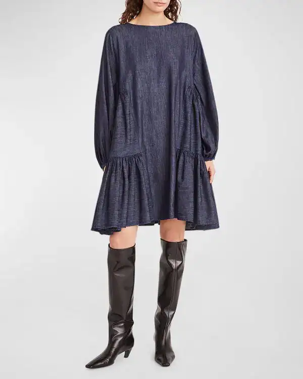 Merlette Byward Ruched Denim Dress - Dark Wash | Editorialist
